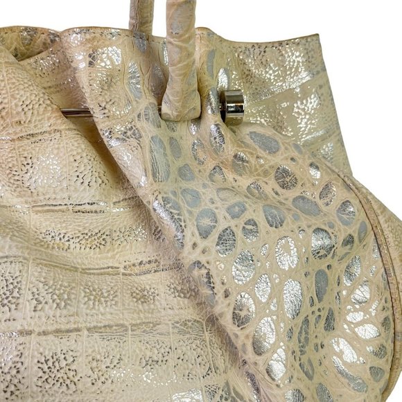 Plinio Visona | Bags | Plinio Visona Cream Silver Genuine Leather ...